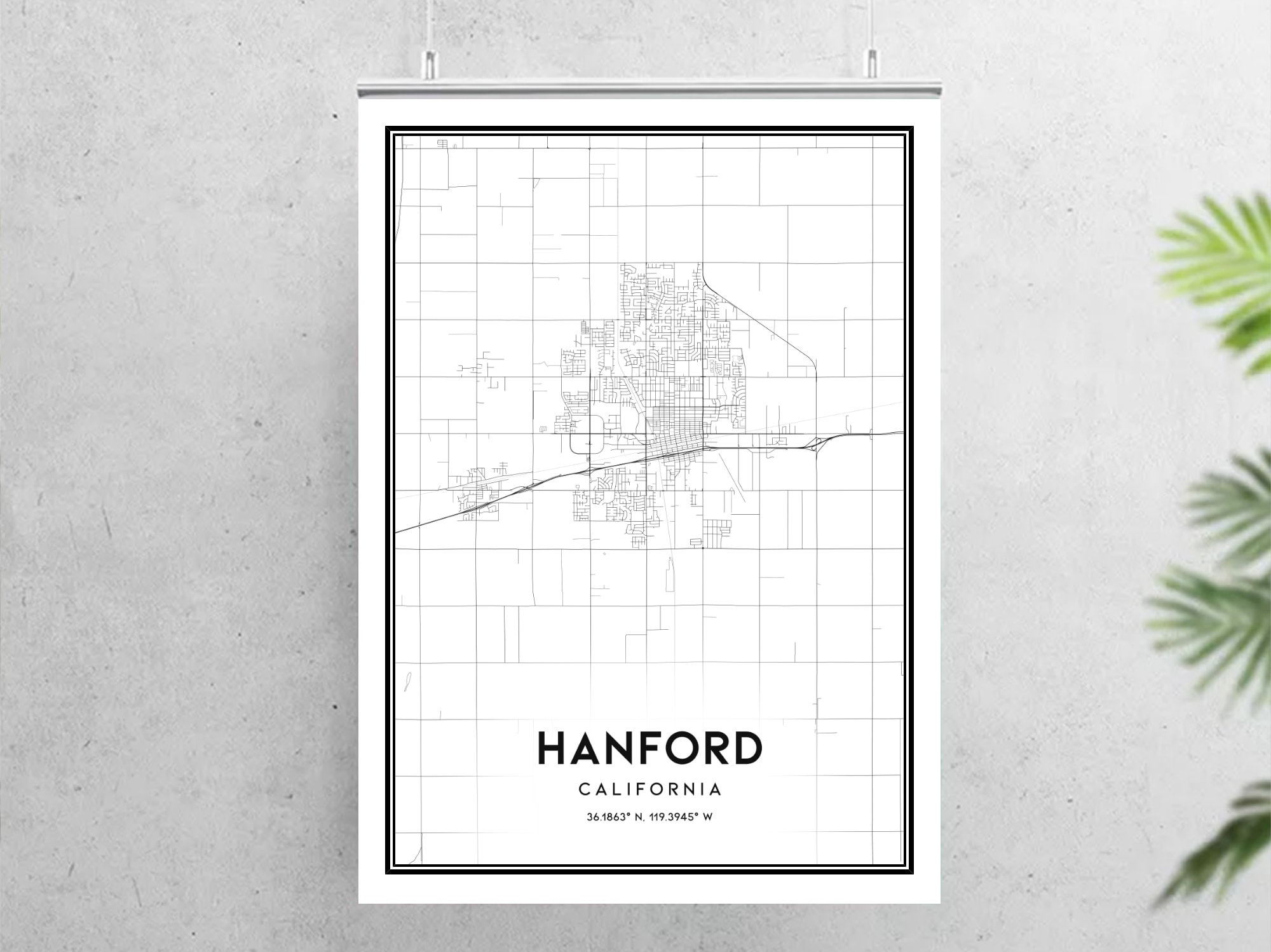 Hanford Map Print, Hanford Map Poster Wall Art, Ca City Map, California ...