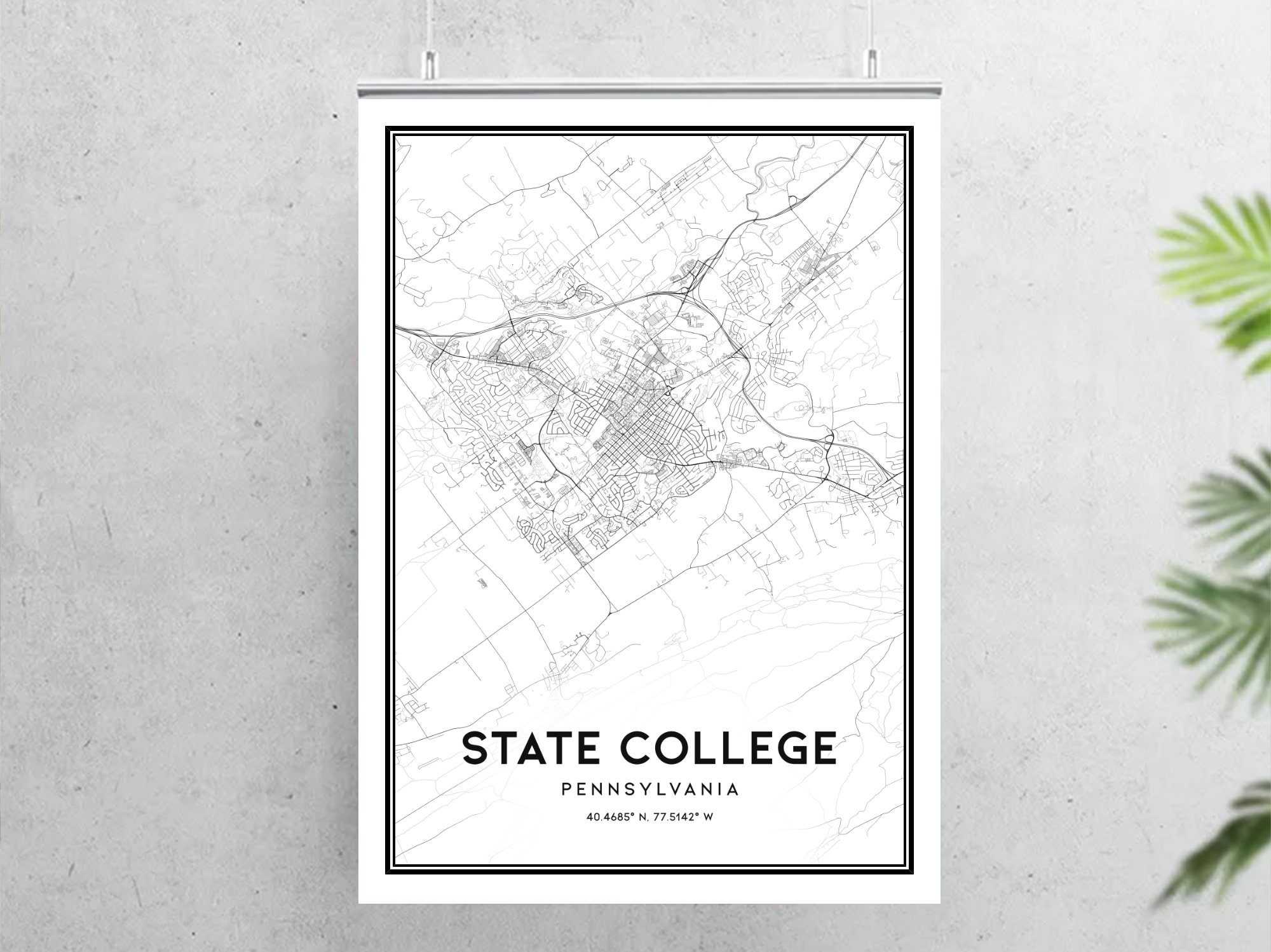 State College Map Print State College Map Poster Wall Art Pa | Etsy