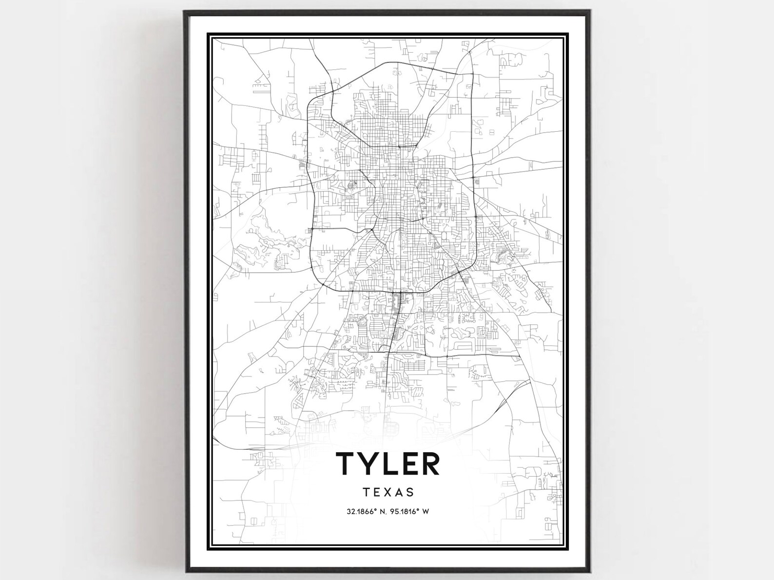 Tyler Map Print Tyler Map Poster Wall Art Tx City Map Texas - Etsy