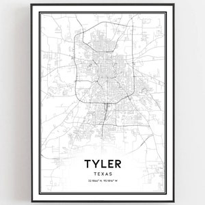 Tyler Map Print, Tyler Map Poster Wall Art, Tx City Map, Texas Print ...