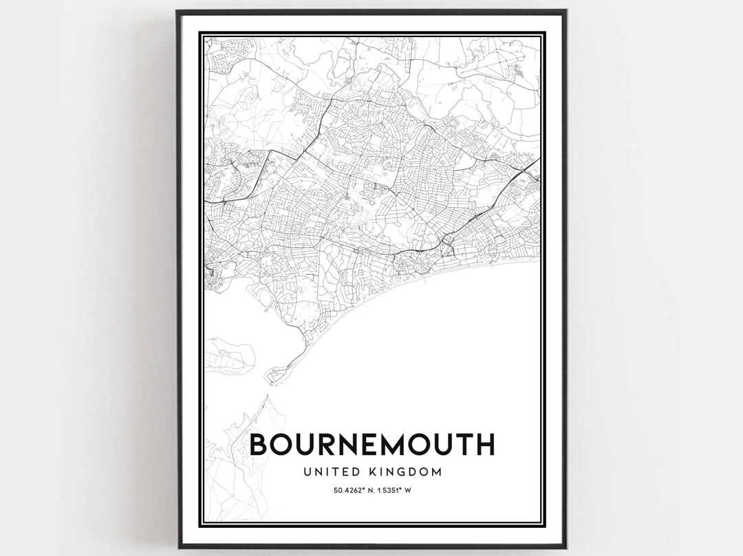 Bournemouth Map Print, Bournemouth Map Poster Wall Art, Bournemouth ...