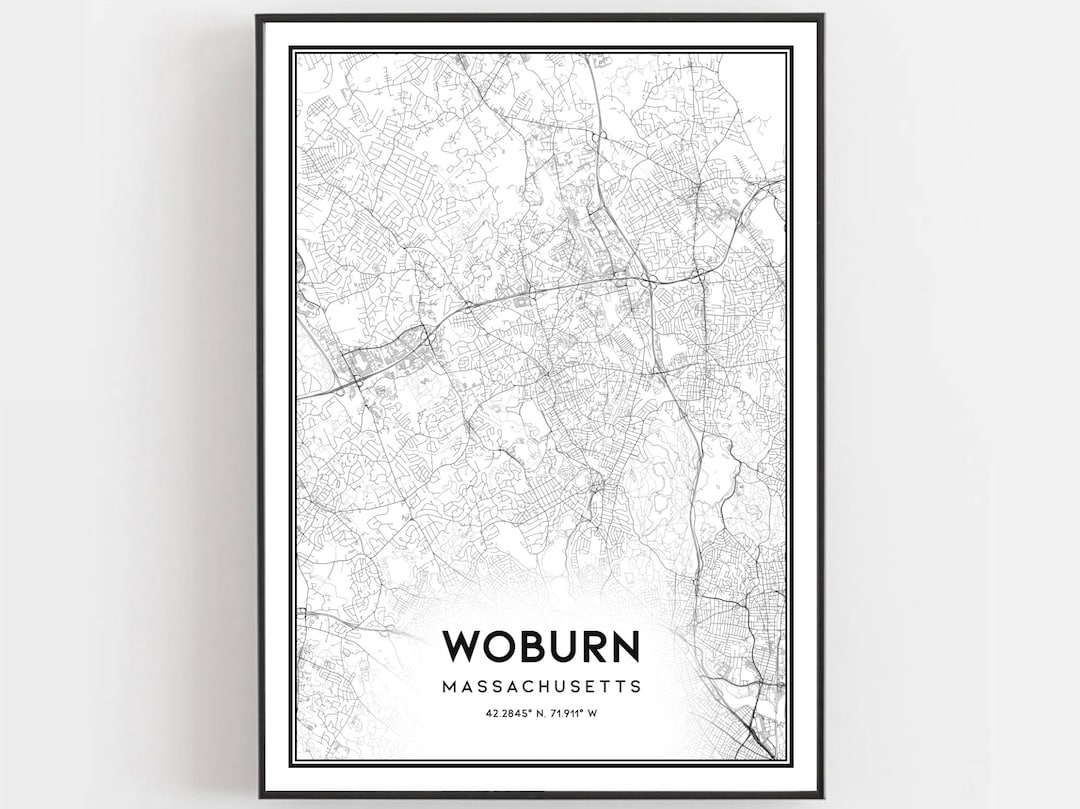 Woburn Map Print, Woburn Map Poster Wall Art, Ma City Map ...