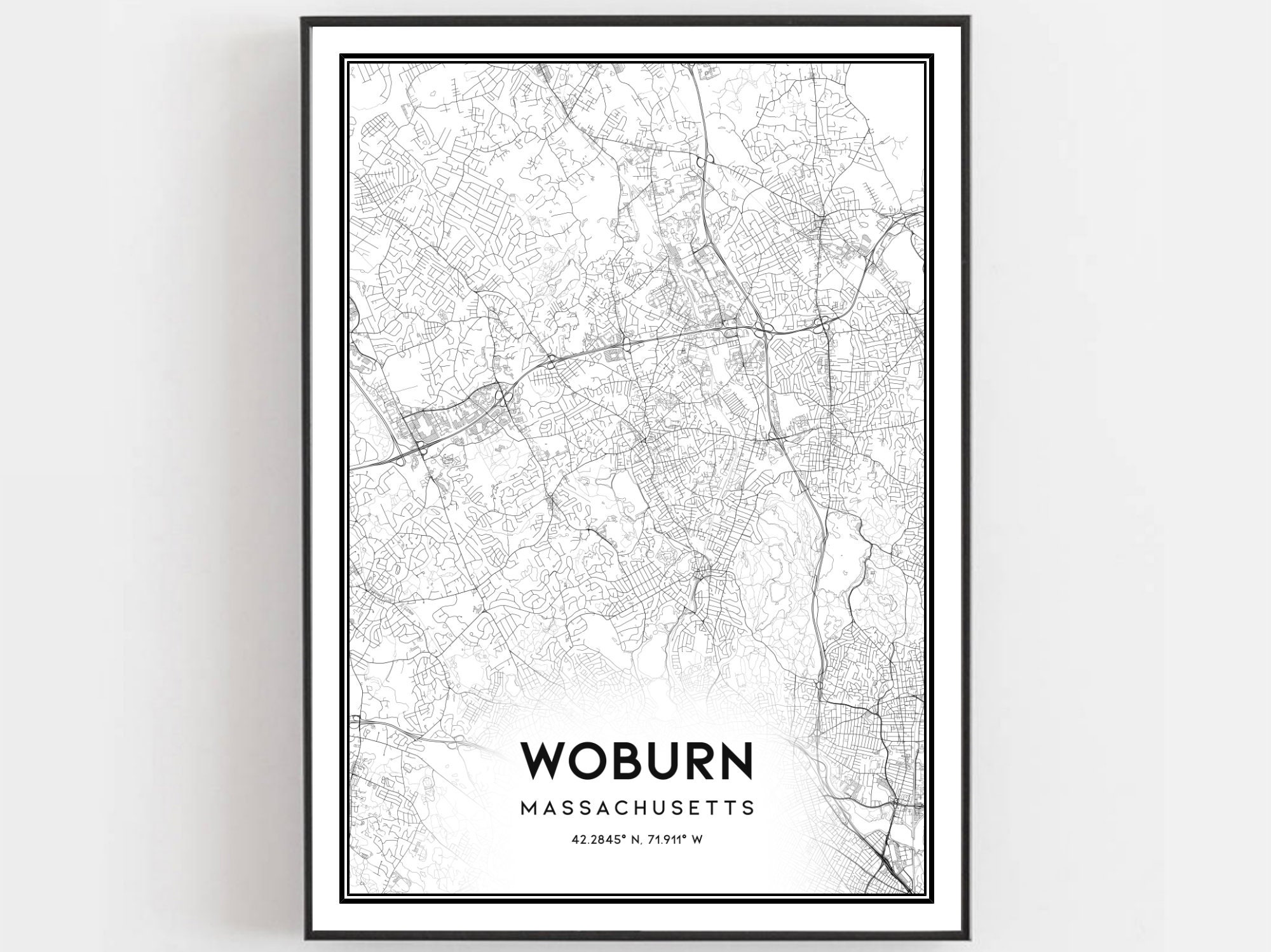 Woburn Map Print Woburn Map Poster Wall Art Ma City Map | Etsy