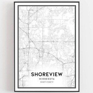 Shoreview Map Print, Shoreview Map Poster Wall Art, Mn City Map ...