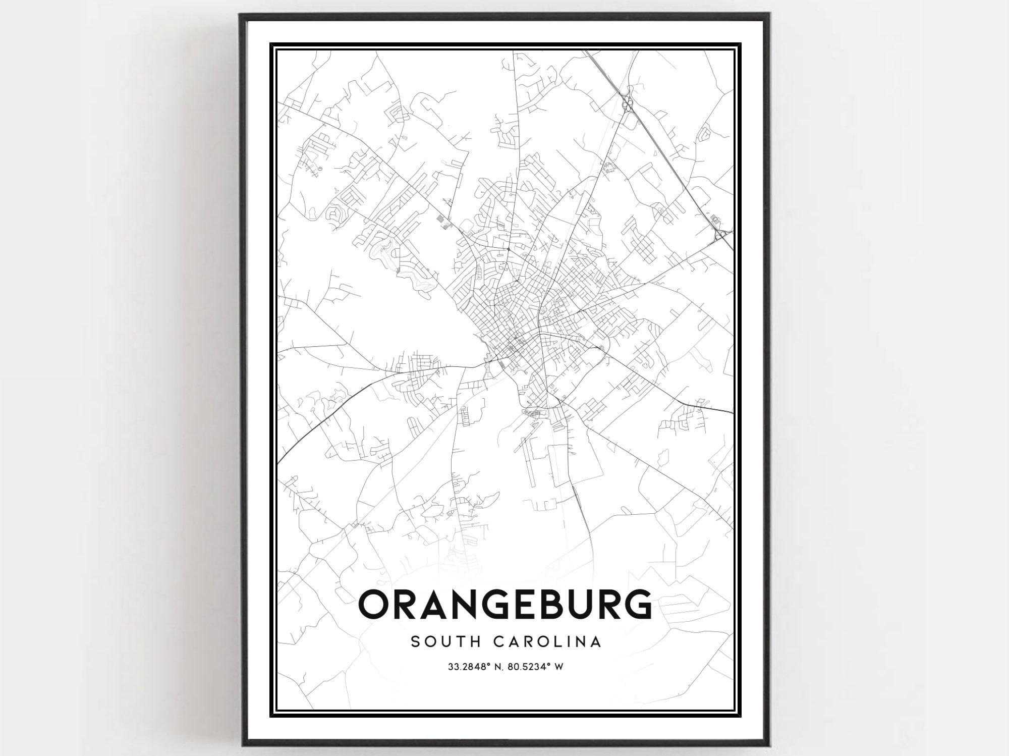 Orangeburg Map Print, Orangeburg Map Poster Wall Art, Sc City Map ...
