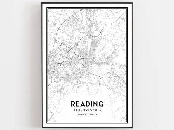 Reading Map Print Reading Map Poster Wall Art Pa City Map | Etsy