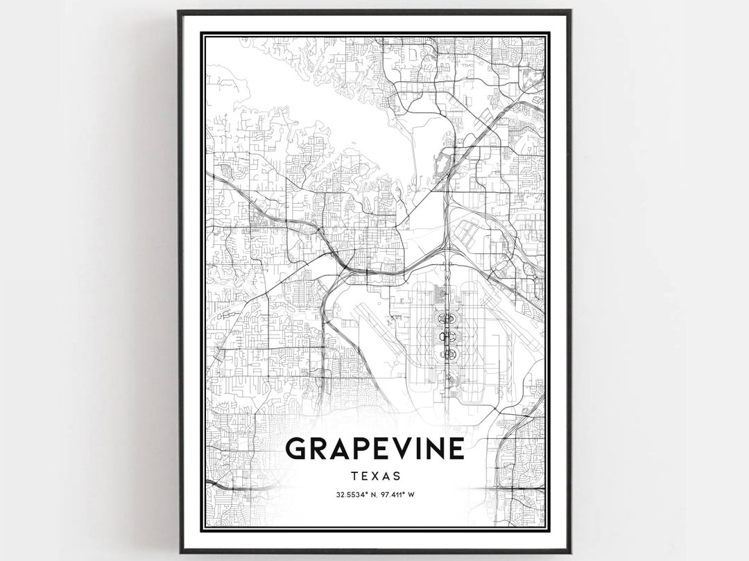 Grapevine Map Print, Grapevine Map Poster Wall Art, Tx City Map, Texas ...