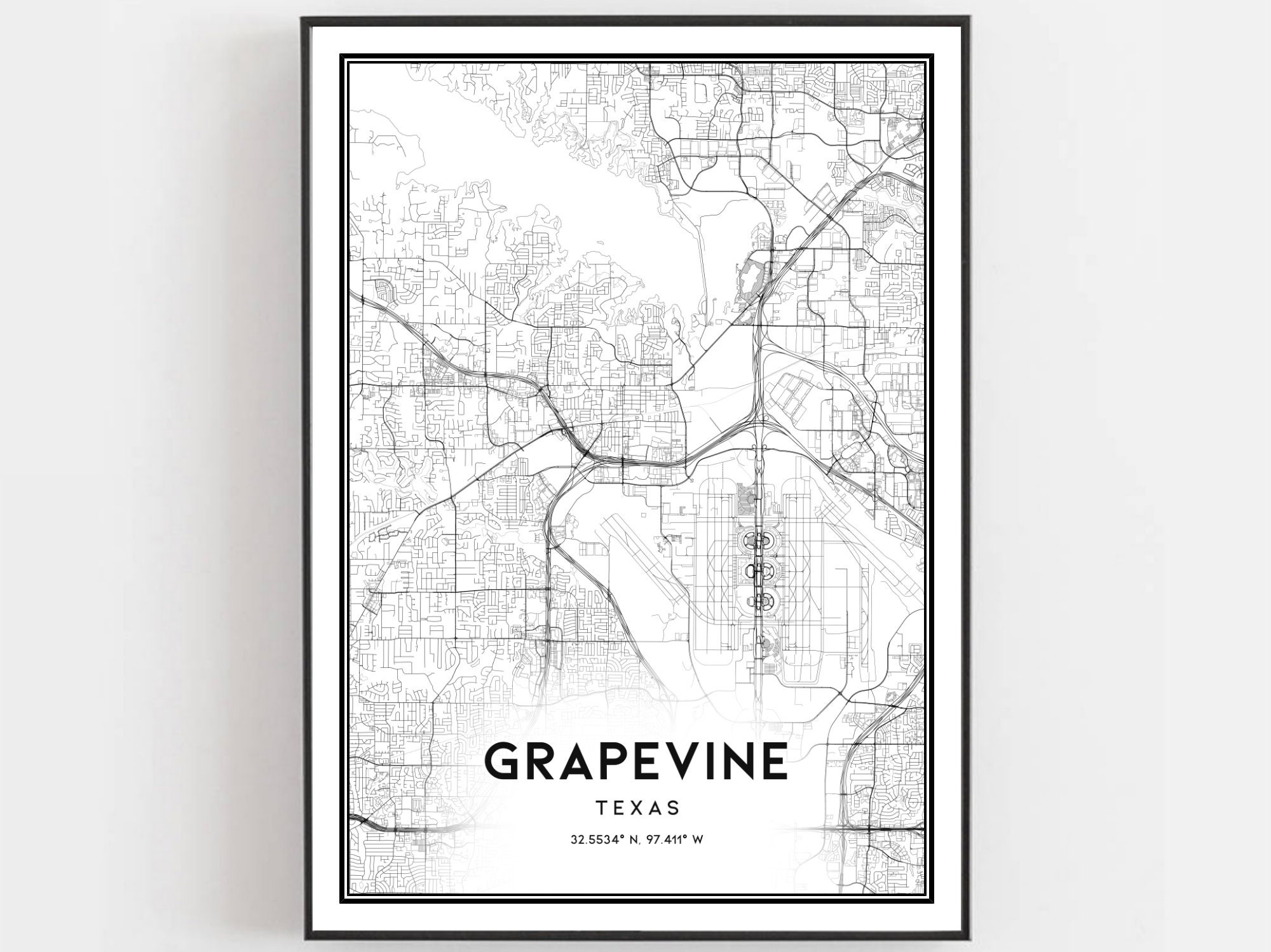 Grapevine Map Print, Grapevine Map Poster Wall Art, Tx City Map, Texas ...