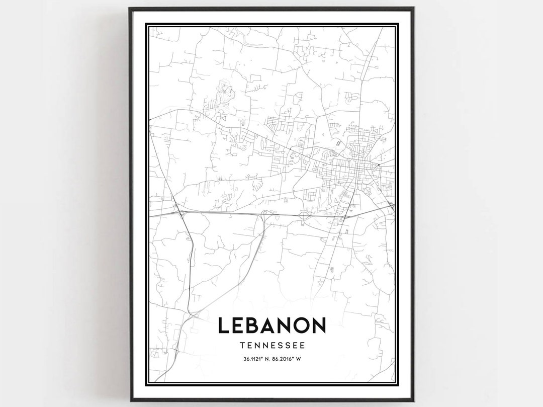 Lebanon Map Print, Lebanon Map Poster Wall Art, Tn City Map, Tennessee ...