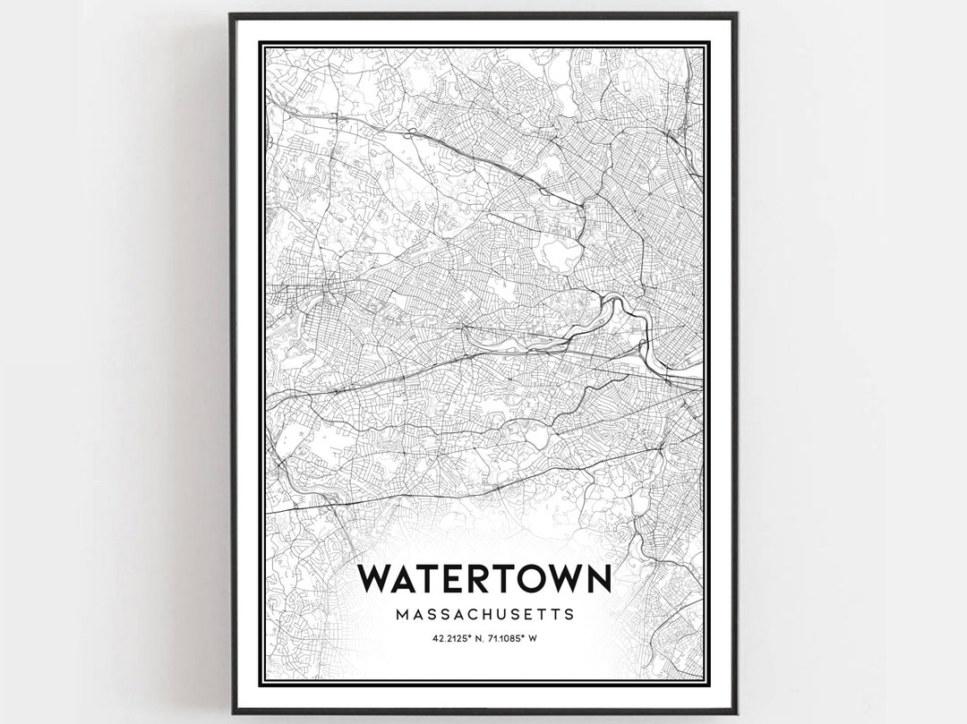 Watertown Map Print, Watertown Map Poster Wall Art, Ma City Map ...