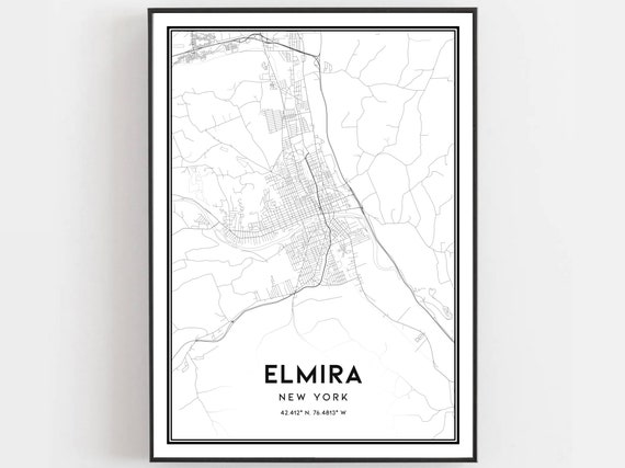 Home & Living Globes & Maps Home Décor Elmira Map Print Ny City Map ...