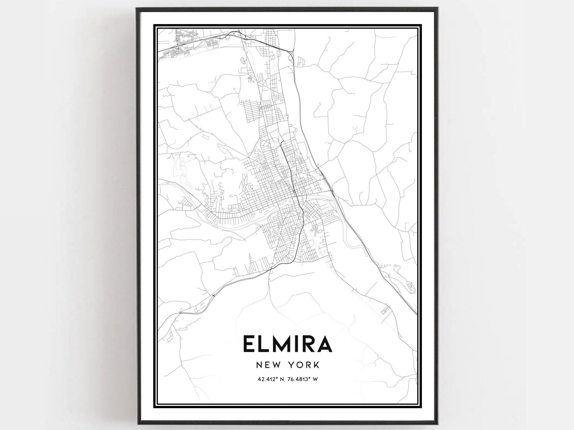 Elmira Map Print Elmira Map Poster Wall Art Ny City Map New | Etsy