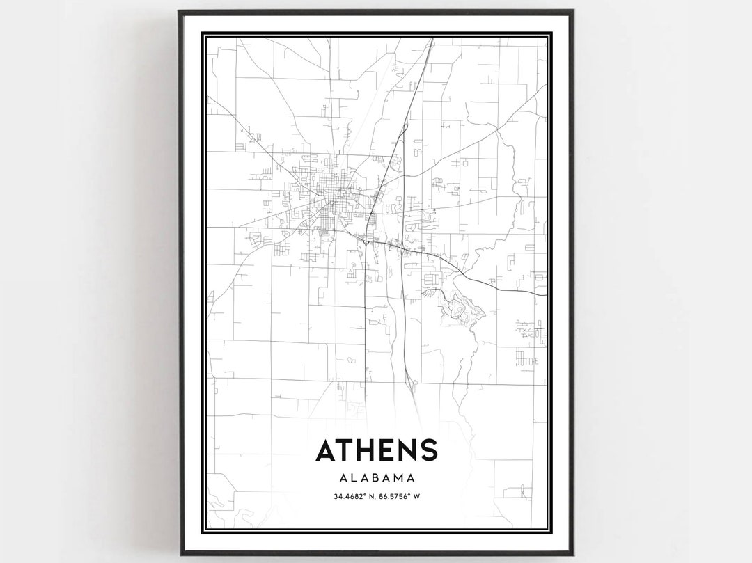Athens Map Print, Athens Map Poster Wall Art, Al City Map, Alabama ...