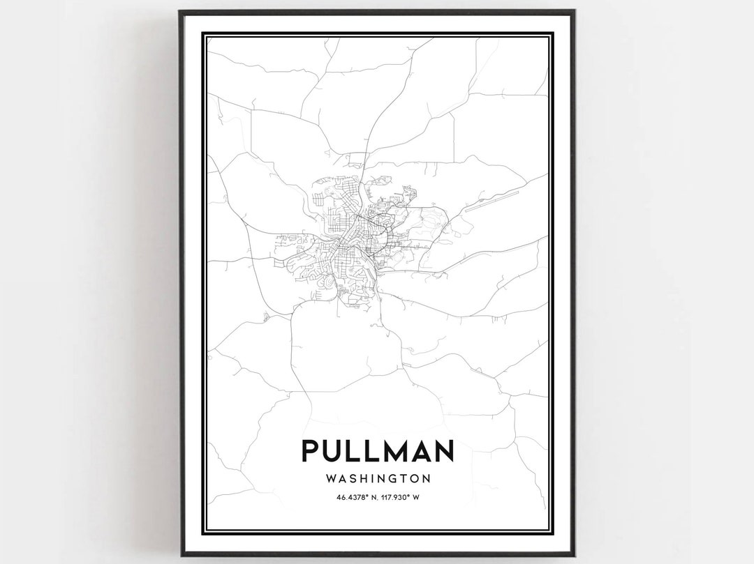 Pullman Map Print, Pullman Map Poster Wall Art, Wa City Map, Washington ...