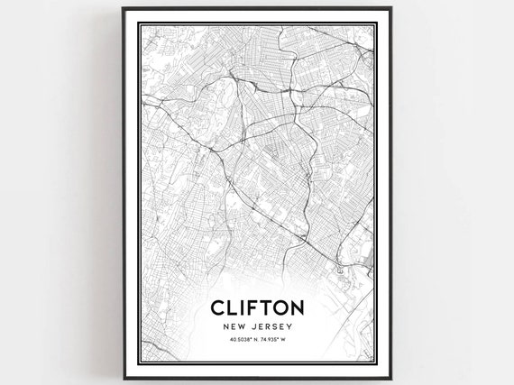 Clifton Map Print Clifton Map Poster Wall Art Nj City Map | Etsy