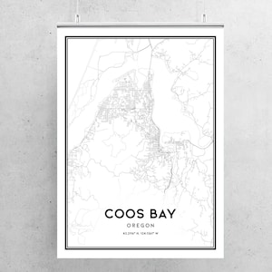 Coos Bay Map Print, Coos Bay Map Poster Wall Art, or City Map, Oregon ...
