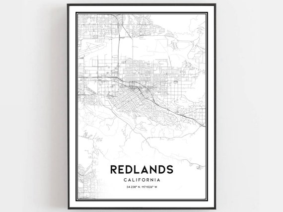 Redlands Map Print Redlands Map Poster Wall Art Ca City | Etsy