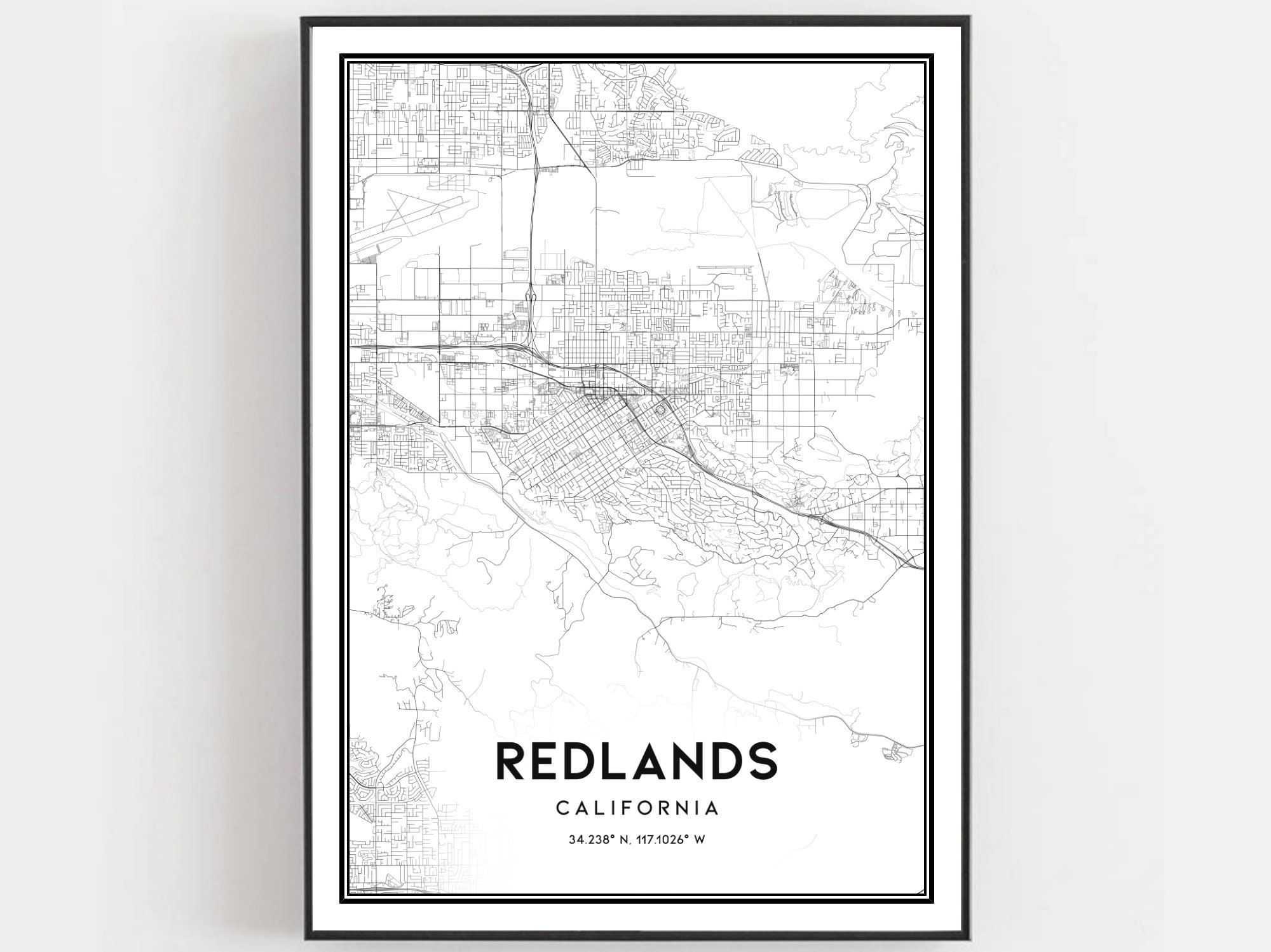 Redlands Map Print Redlands Map Poster Wall Art Ca City Map - Etsy