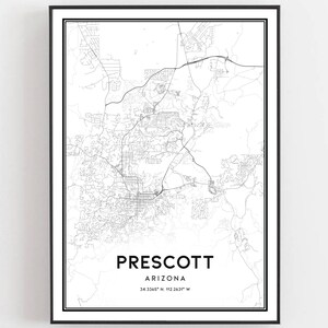 Prescott Map Print, Prescott Map Poster Wall Art, Az City Map, Arizona ...