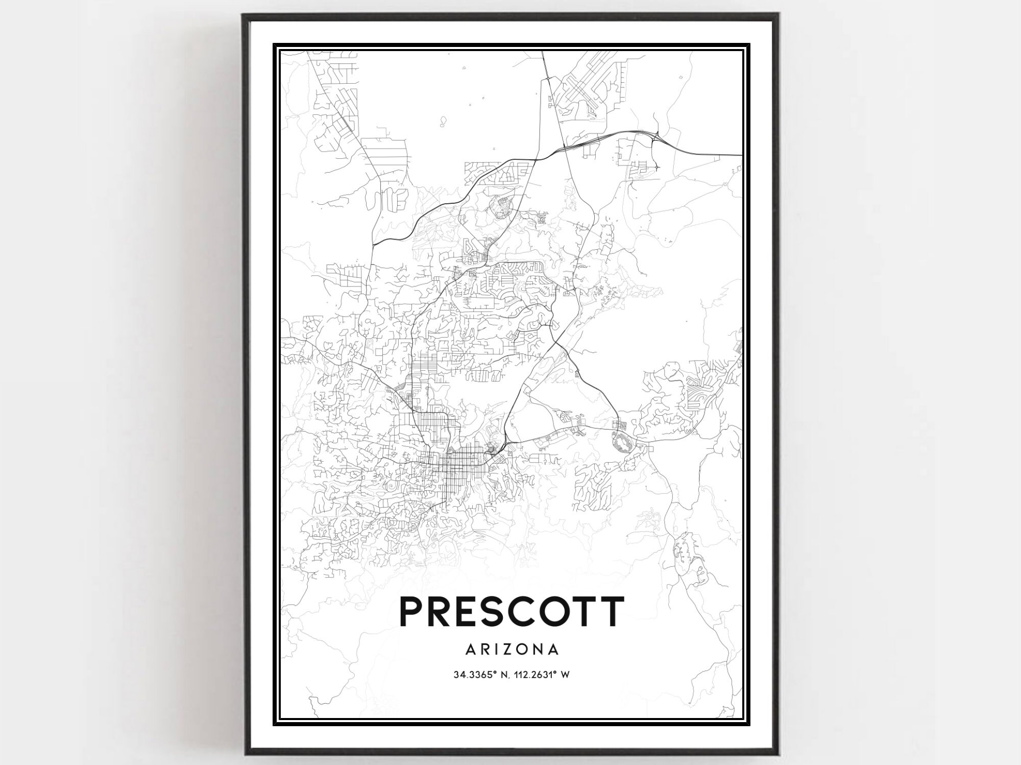 Prescott Map Print Prescott Map Poster Wall Art Az City Map - Etsy