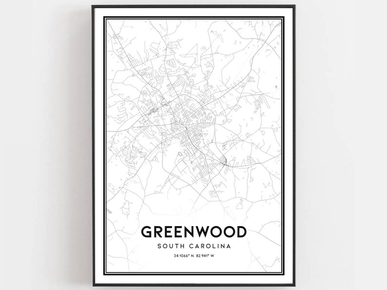 Greenwood Map Print, Greenwood Map Poster Wall Art, Sc City Map, South ...