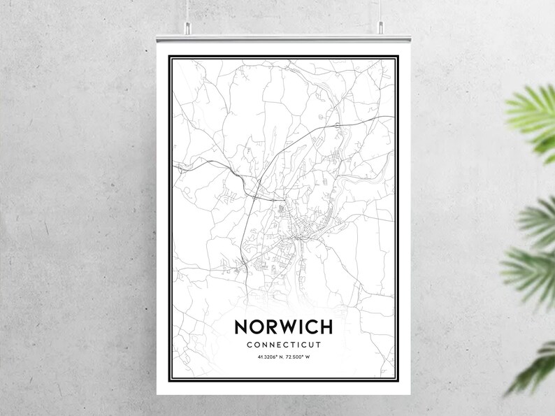 Norwich Map Print Norwich Map Poster Wall Art Ct City Map | Etsy