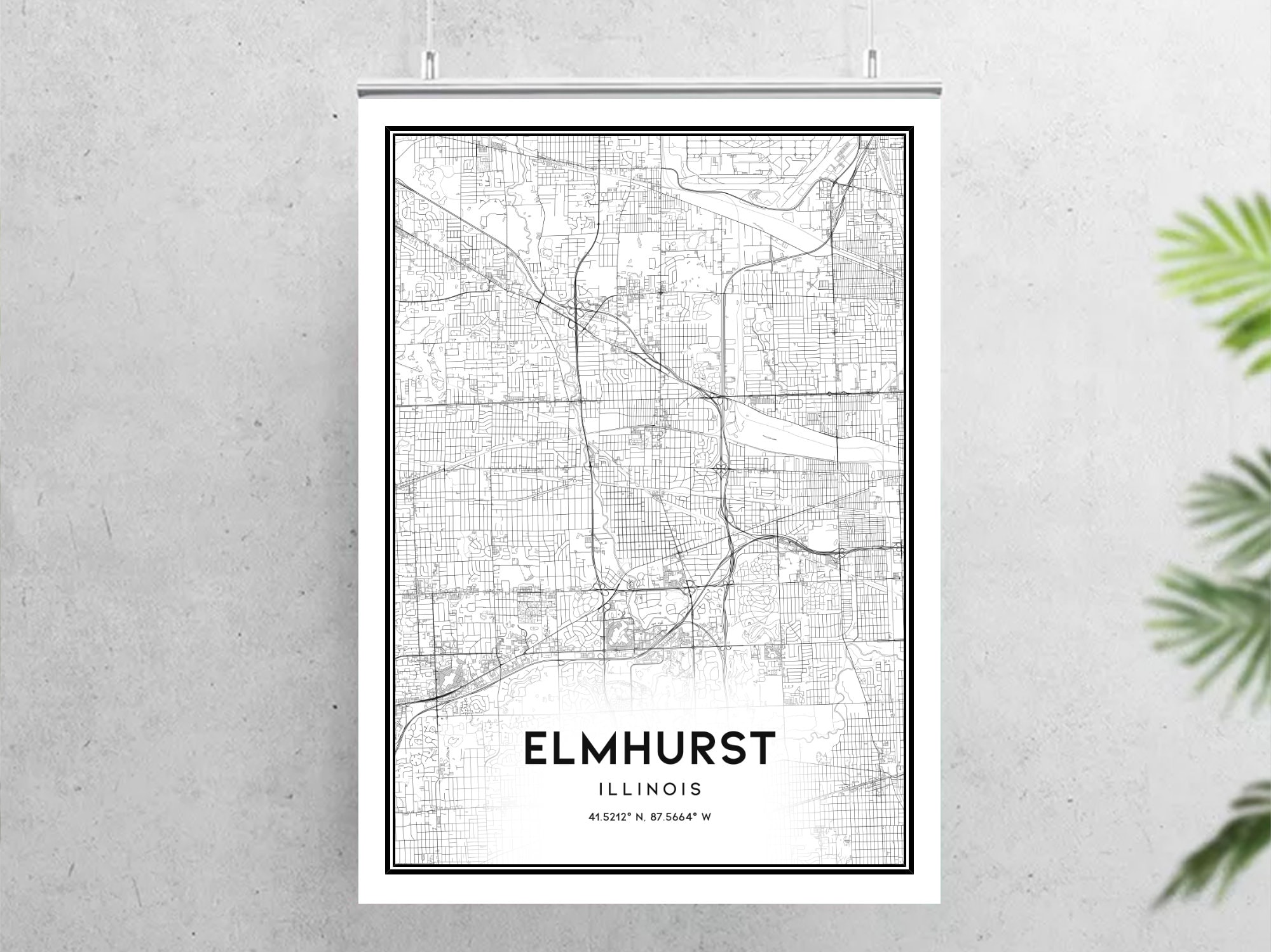 Elmhurst Map Print, Elmhurst Map Poster Wall Art, Il City Map, Illinois ...