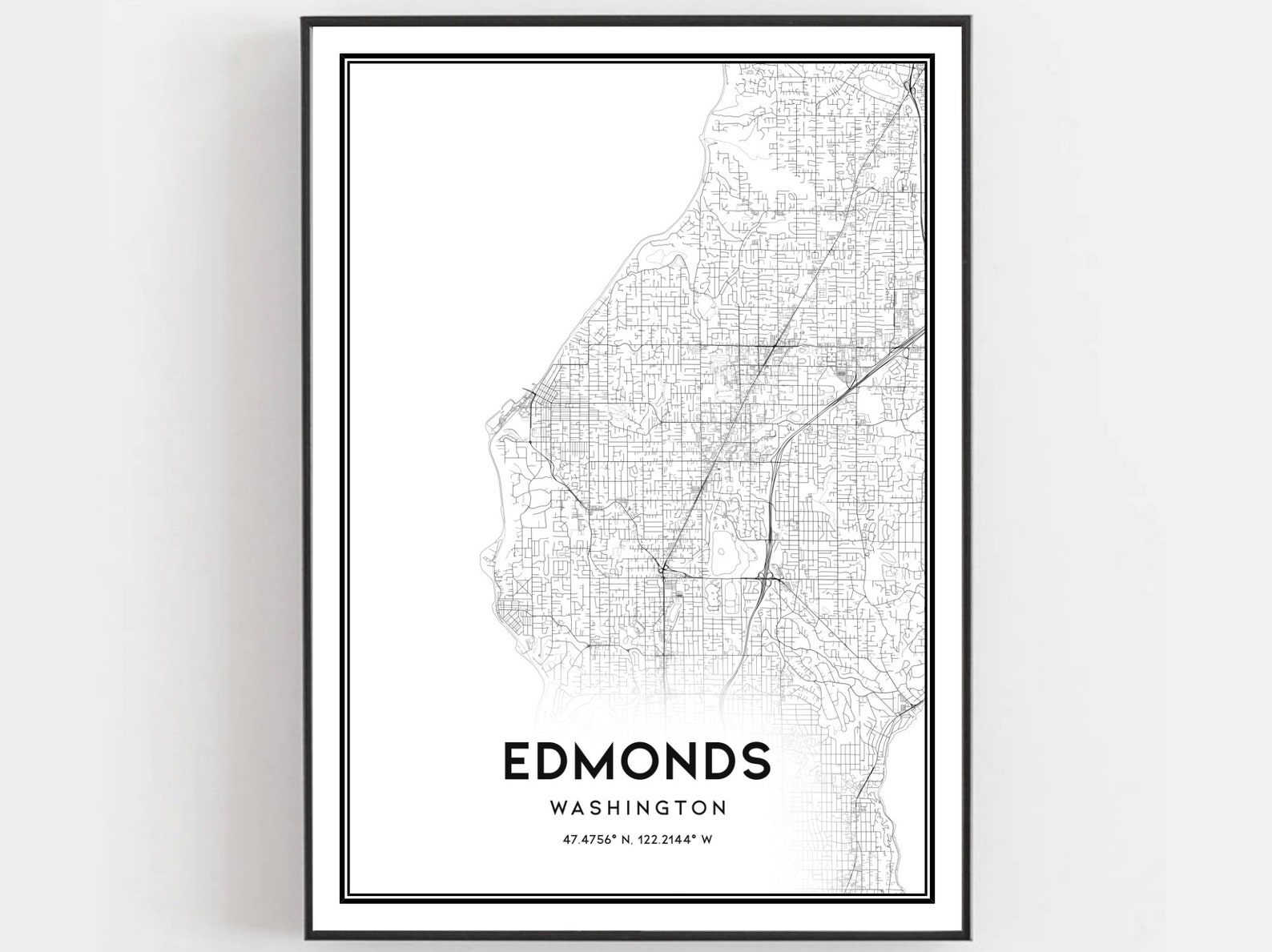 Edmonds Map Print, Edmonds Map Poster Wall Art, Wa City Map, Washington ...