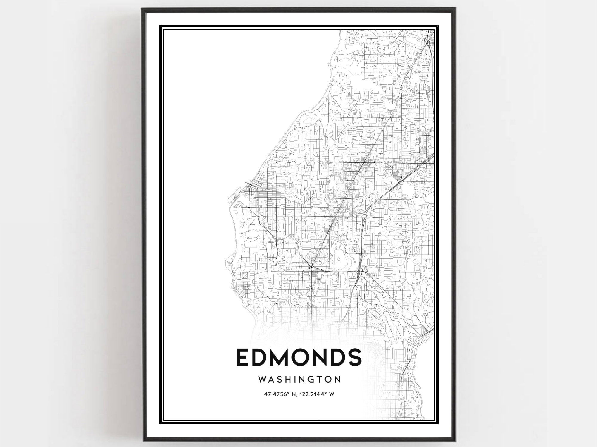 Edmonds Map Print Edmonds Map Poster Wall Art Wa City Map | Etsy