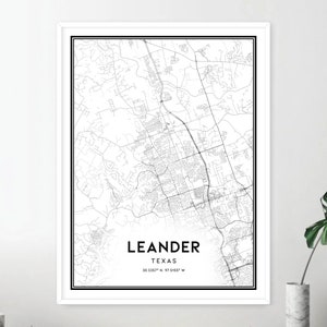 Leander Map Print, Leander Map Poster Wall Art, Tx City Map, Texas ...
