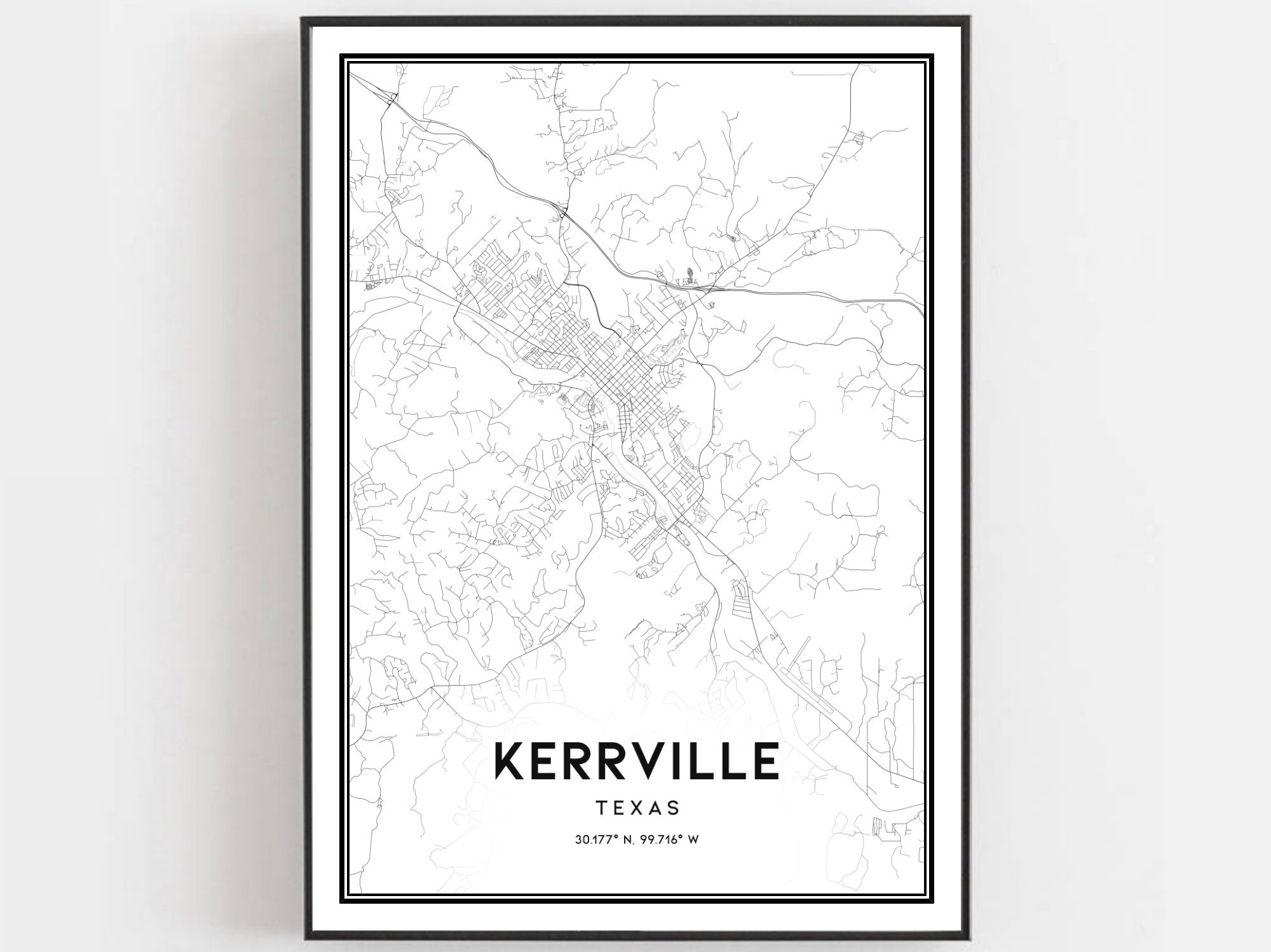 Kerrville Map Print Kerrville Map Poster Wall Art Tx City Etsy