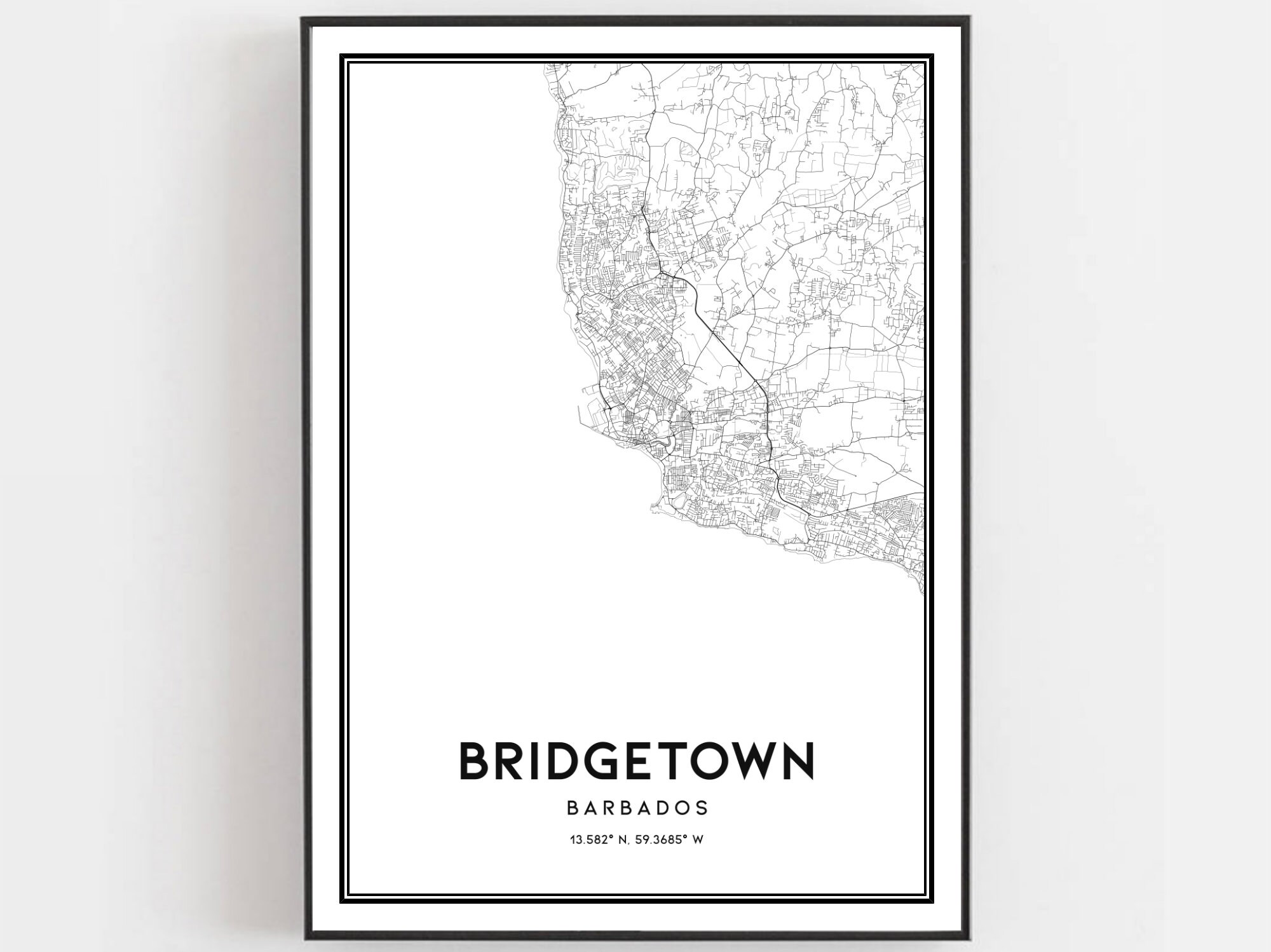 Bridgetown Map Print, Bridgetown Map Poster Wall Art, Bridgetown City ...