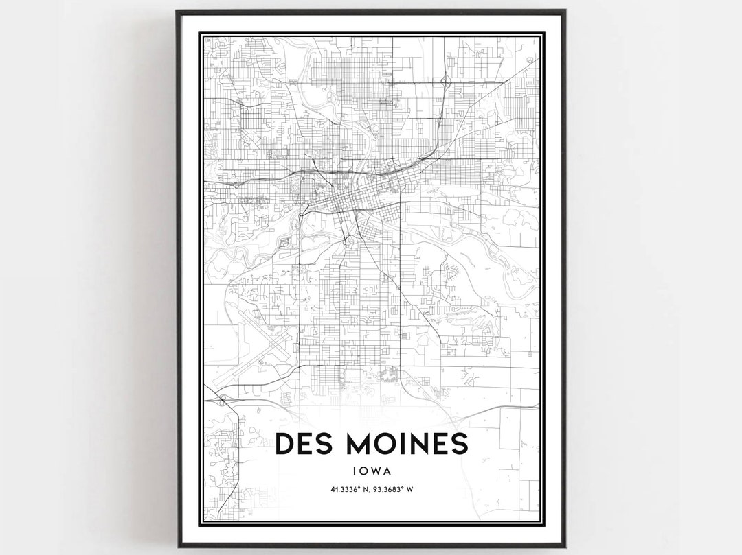 Des Moines Map Print, Des Moines Map Poster Wall Art, Ia City Map, Iowa ...