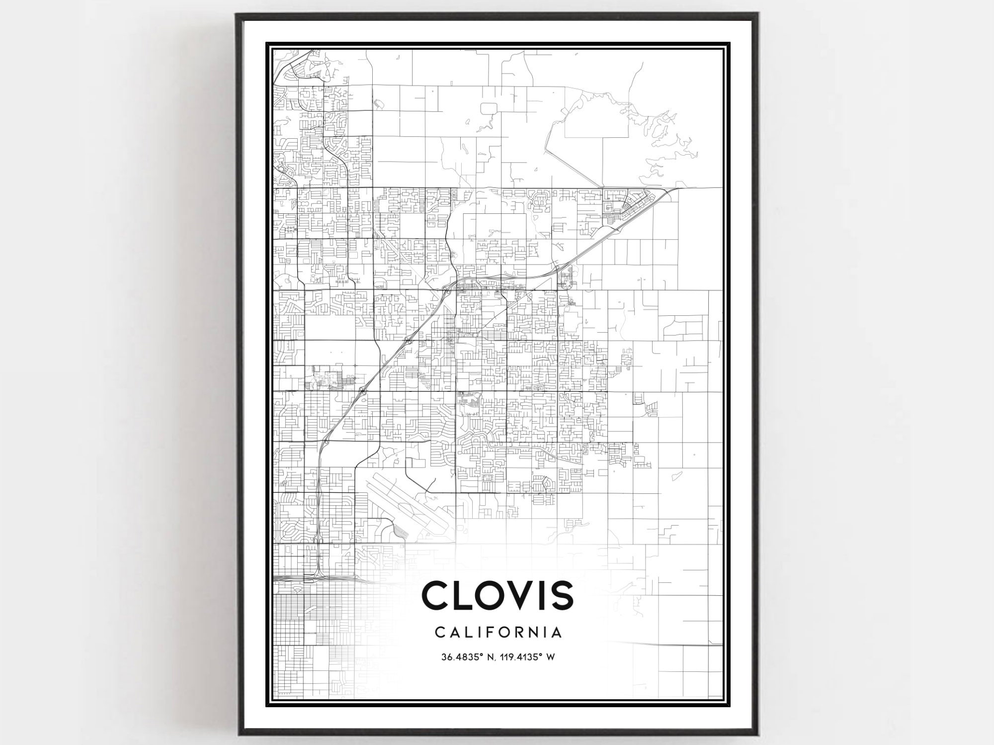 Clovis Map Print Clovis Map Poster Wall Art Ca City Map - Etsy
