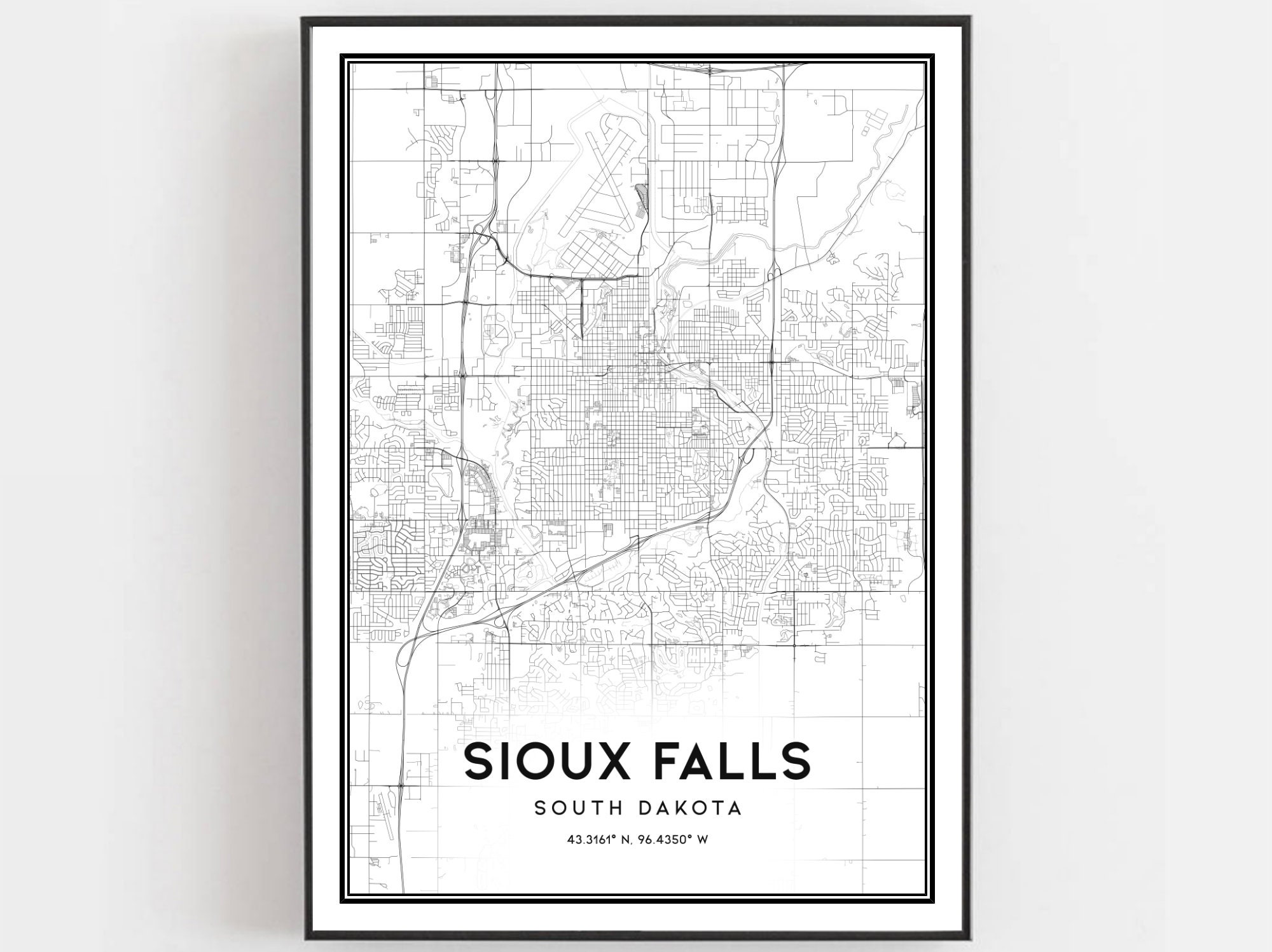 Sioux Falls Map Print Sioux Falls Map Poster Wall Art Sd | Etsy