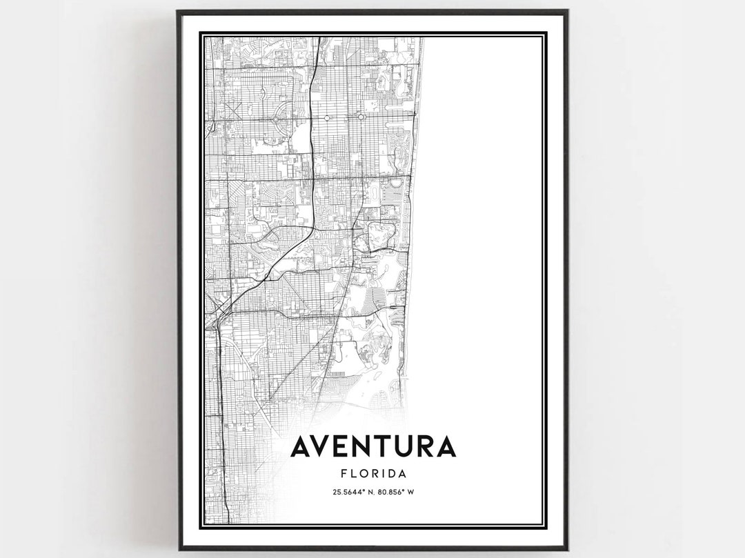 Aventura Map Print, Aventura Map Poster Wall Art, Fl City Map, Florida ...