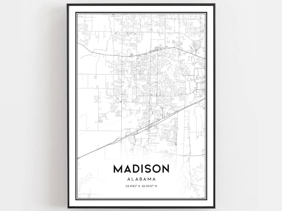 Madison Map Print Madison Map Poster Wall Art Al City Map | Etsy