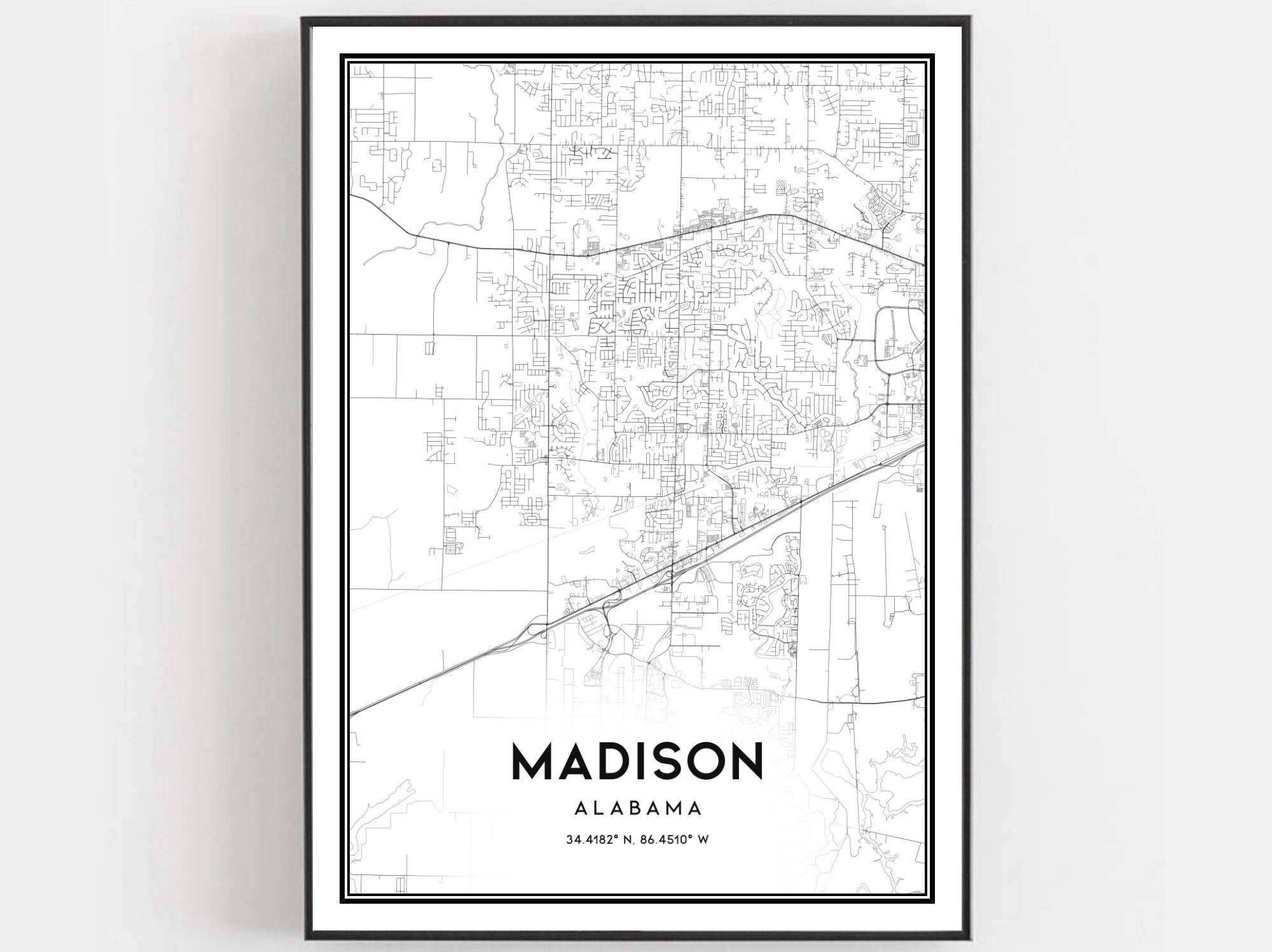 Madison Map Print Madison Map Poster Wall Art Al City Map - Etsy