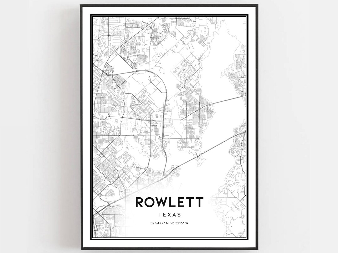 Rowlett Map Print, Rowlett Map Poster Wall Art, Tx City Map, Texas ...