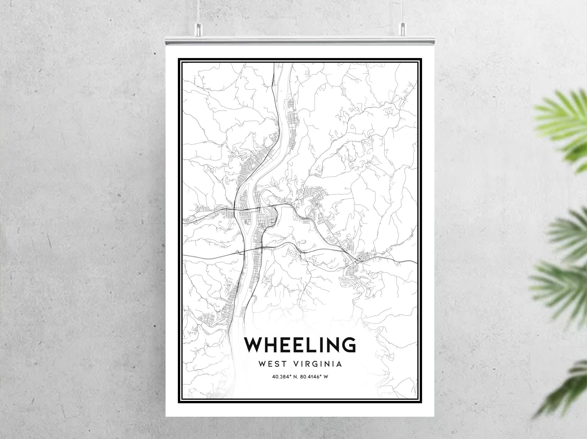 Wheeling Map Print, Wheeling Map Poster Wall Art, Va City Map, West ...