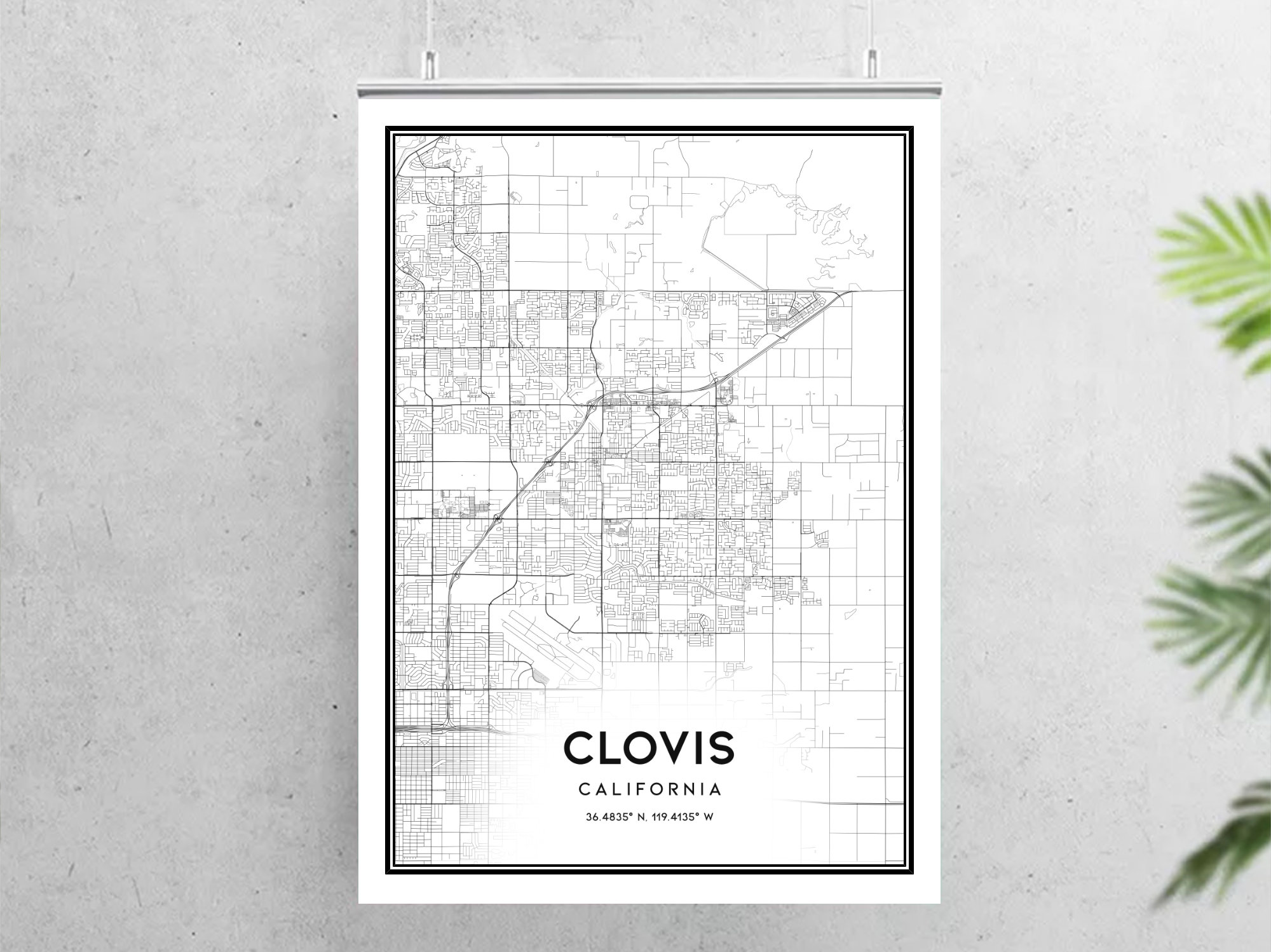 Clovis Map Print, Clovis Map Poster Wall Art, Ca City Map, California ...