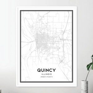 Quincy Map Print, Quincy Map Poster Wall Art, Il City Map, Illinois ...