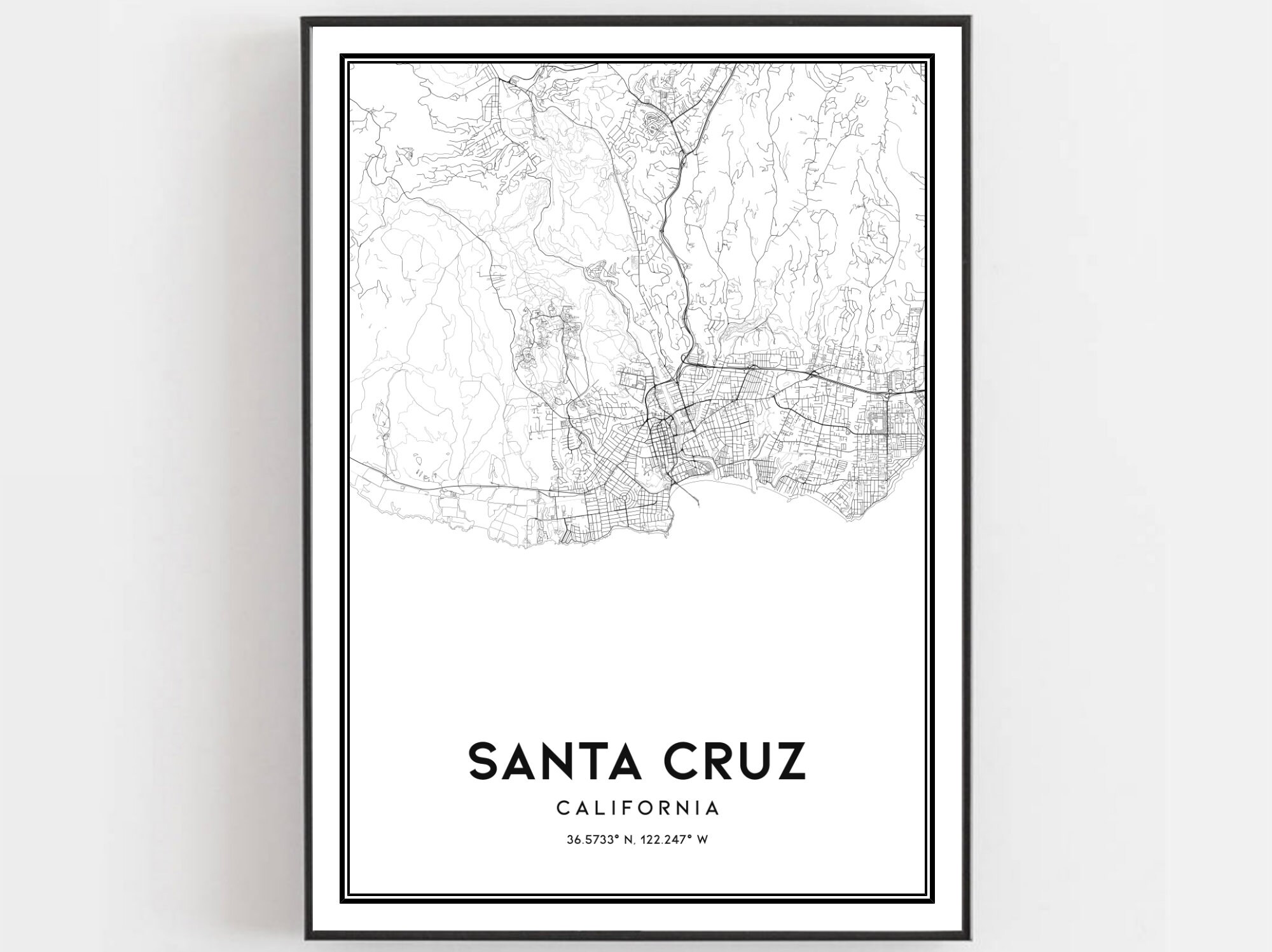 Santa Cruz Map Print Santa Cruz Map Poster Wall Art Ca City | Etsy