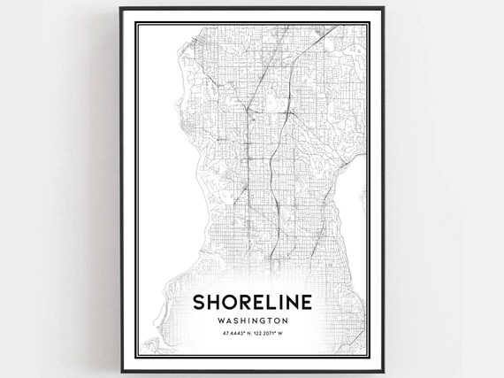 Shoreline Map Print Shoreline Map Poster Wall Art Wa City | Etsy