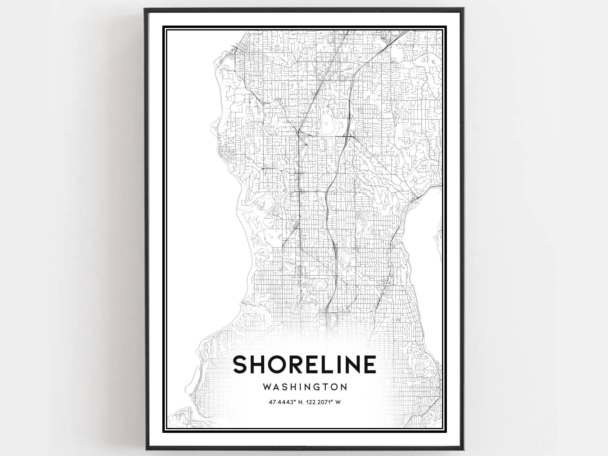 Shoreline Map Print, Shoreline Map Poster Wall Art, Wa City Map ...