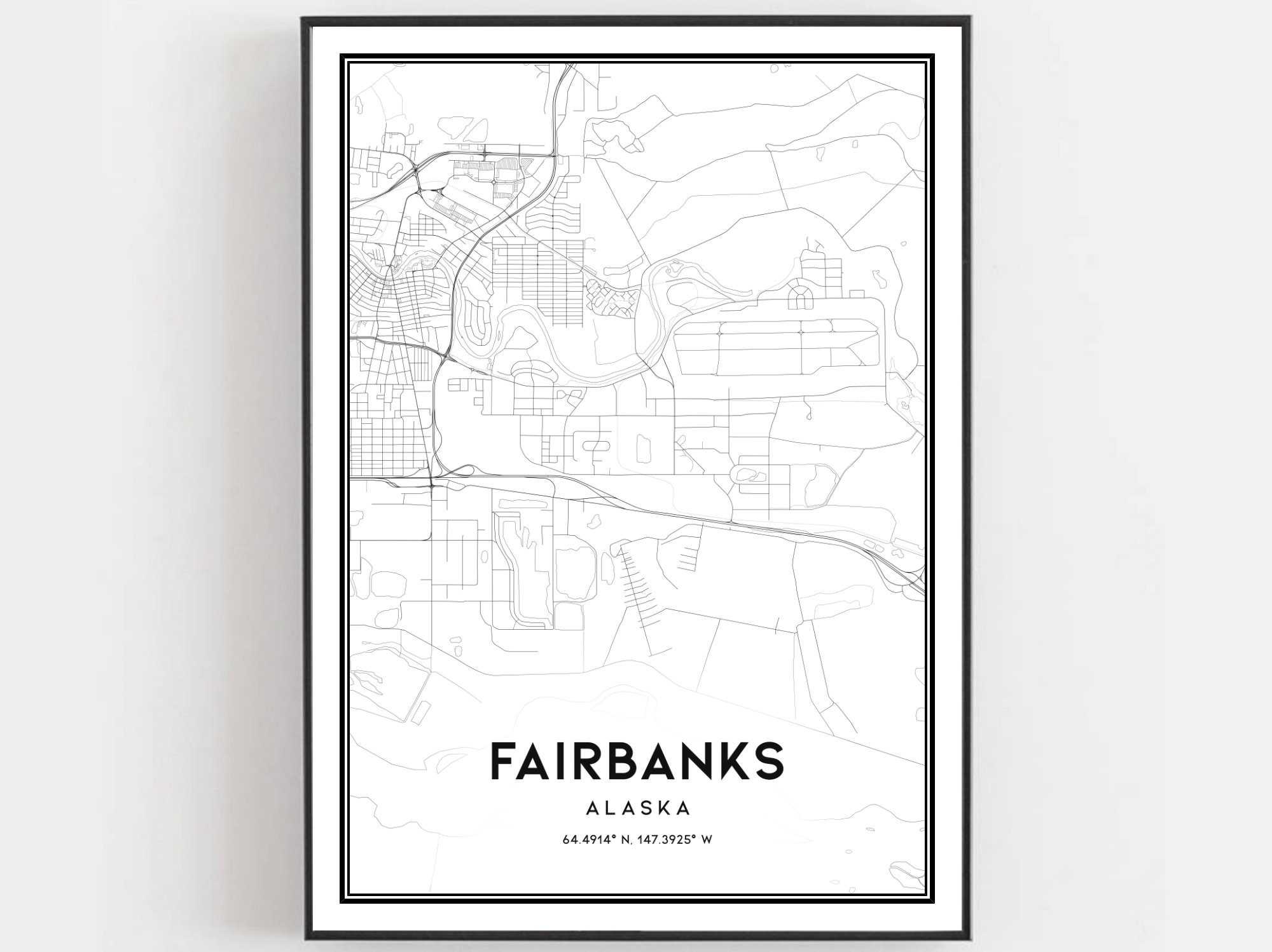 Fairbanks Map Print, Fairbanks Map Poster Wall Art, Ak City Map, Alaska ...