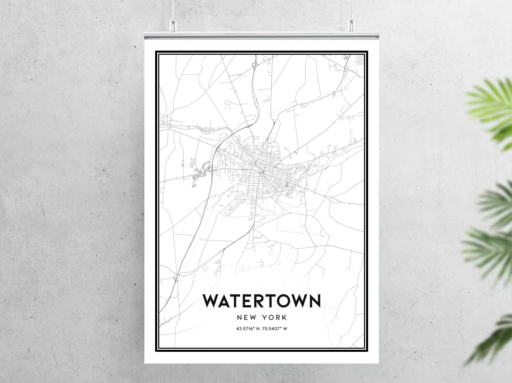 Watertown Map Print Watertown Map Poster Wall Art Ny City | Etsy