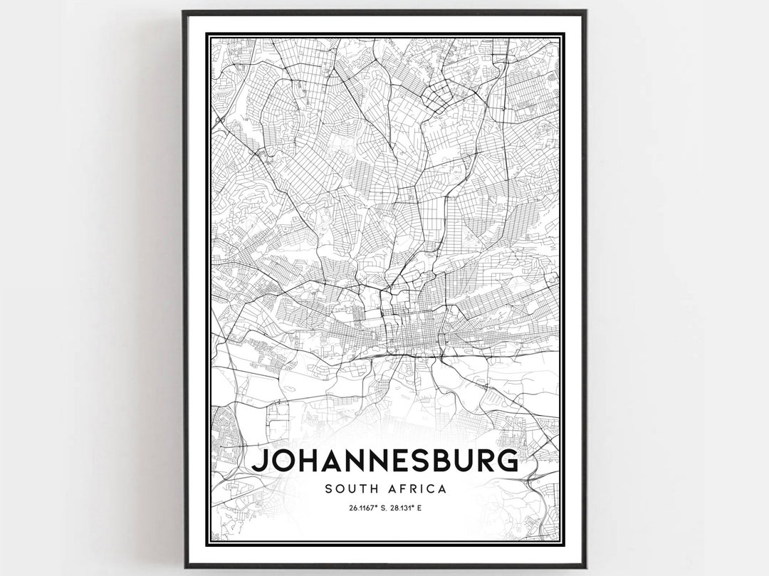 Johannesburg Map Print, Johannesburg Map Poster Wall Art, Johannesburg ...