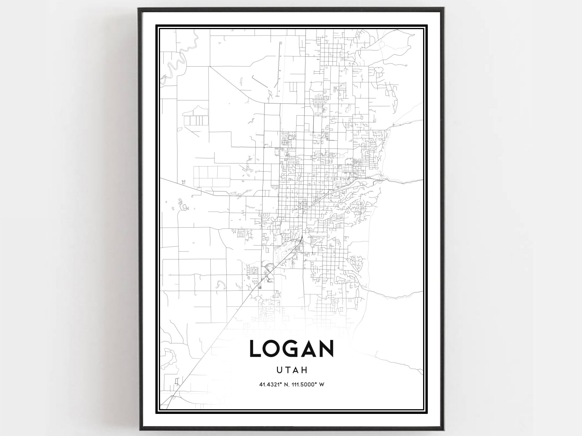 Logan Map Print Logan Map Poster Wall Art Ut City Map Utah | Etsy