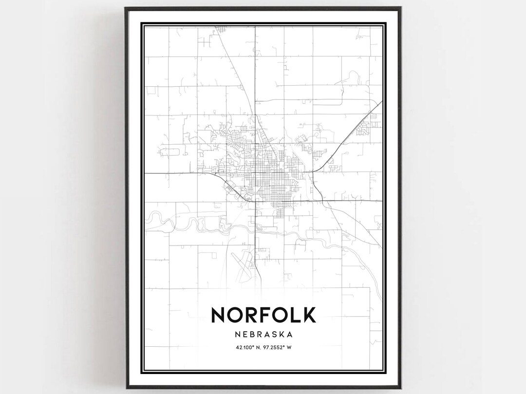 Norfolk Map Print, Norfolk Map Poster Wall Art, Ne City Map, Nebraska ...